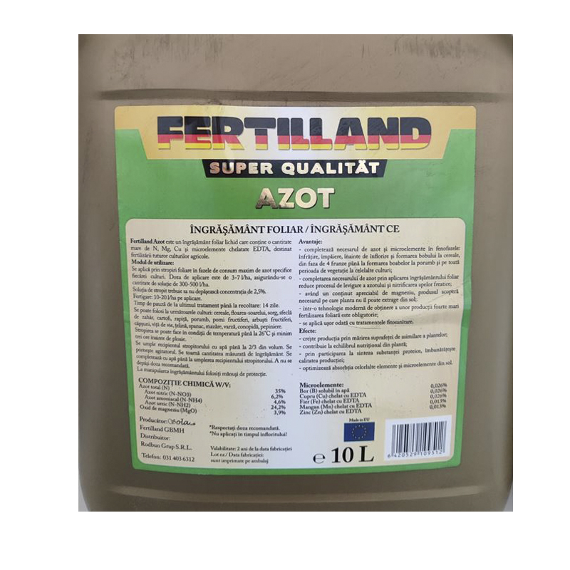 Fertilizant foliar pe baza de azot Fertilland Azot 10L @ Agronor